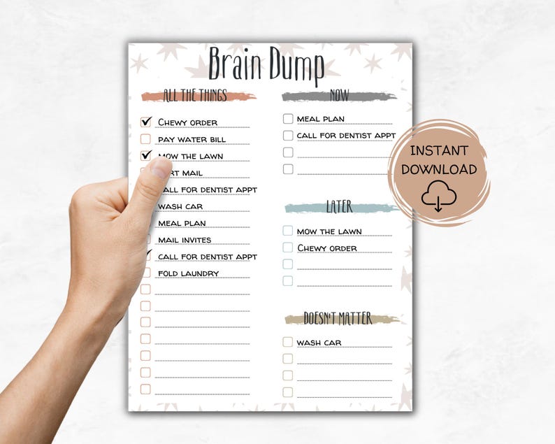 Brain Dump Printable, Brain Dump Template, ADHD Printable, Thought ...