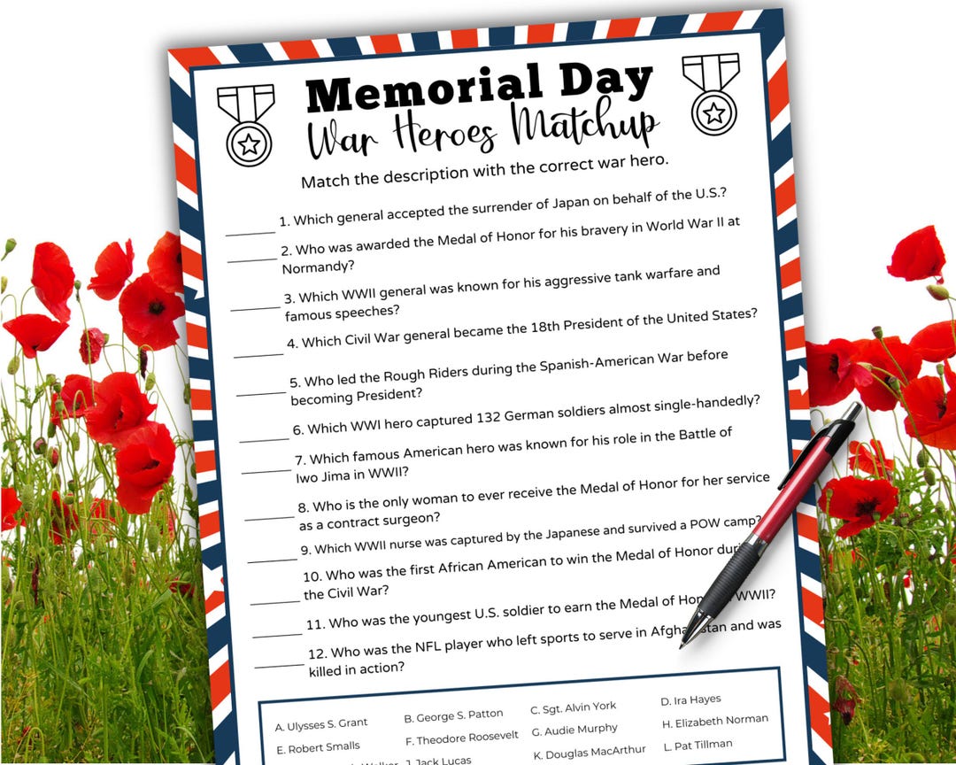Memorial Day Trivia Questions, War Heroes Trivia Game Printable ...