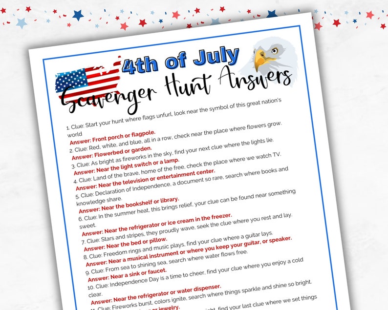 Red, White, and Blue Scavenger Hunt, 4th of July Games for Family, Kids ...