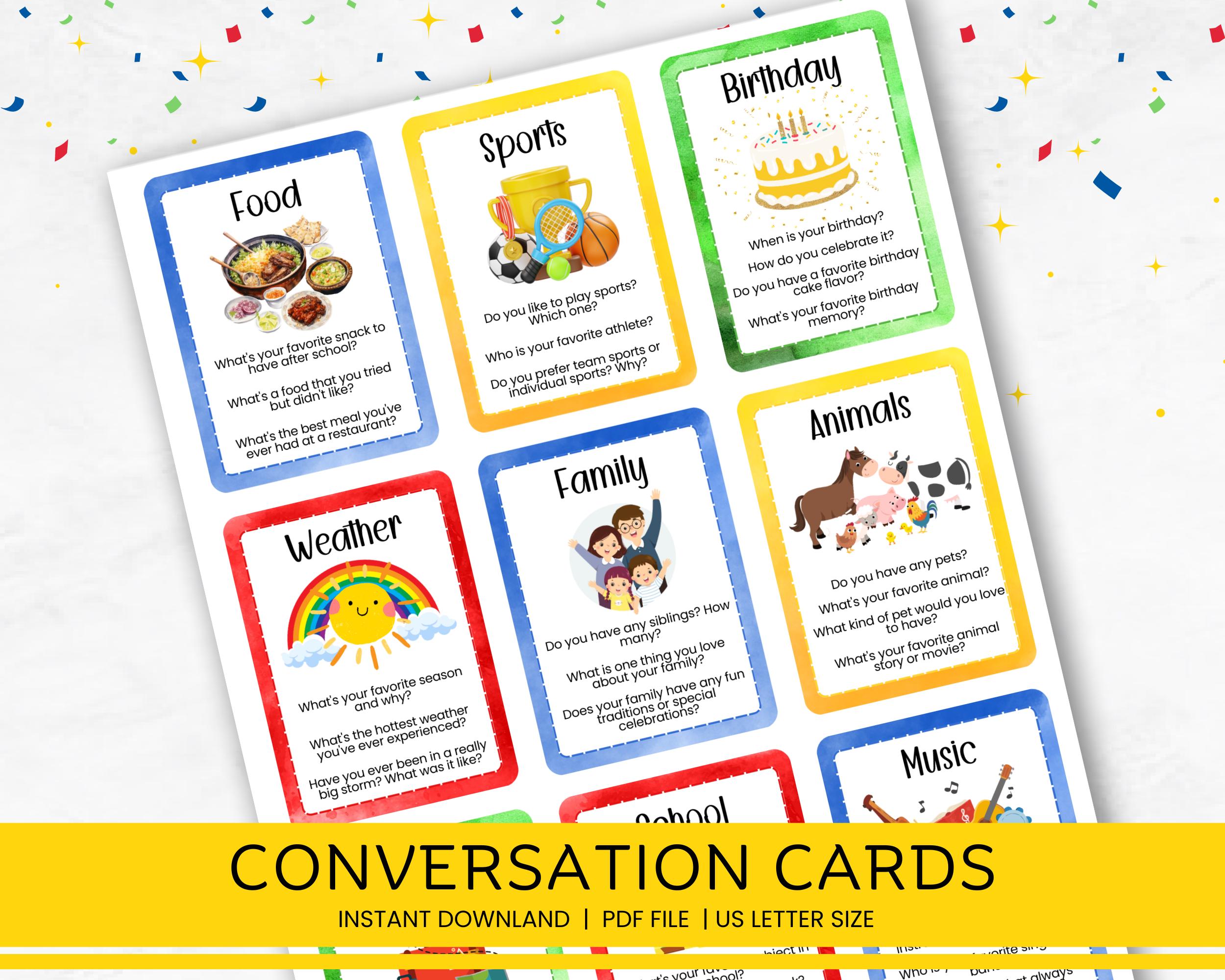 Conversation Cards for Kids, Get to Know You Cards, Ice Breaker ...