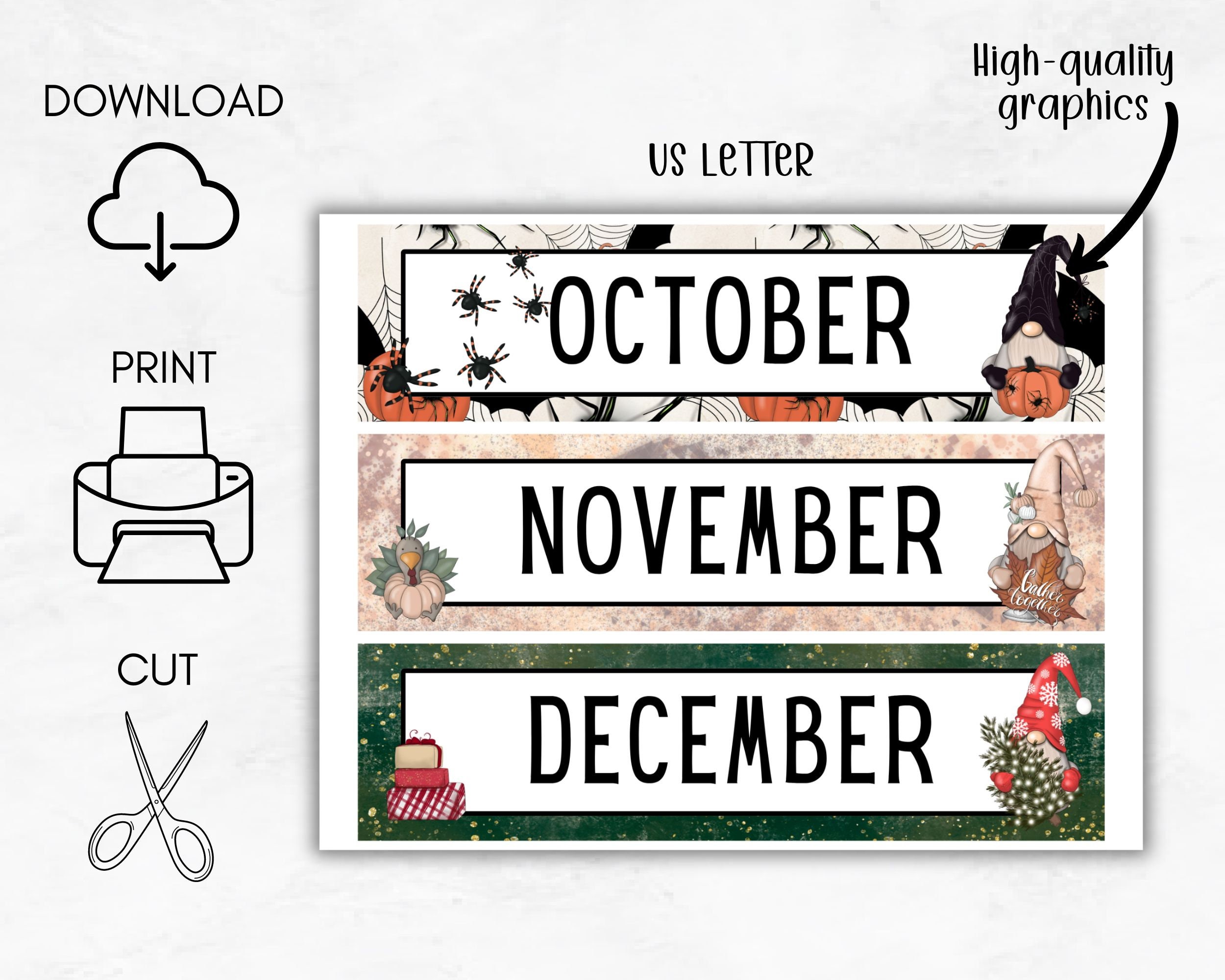 Months of the Year for Pocket Calendar, Wall Calendar for Classroom ...
