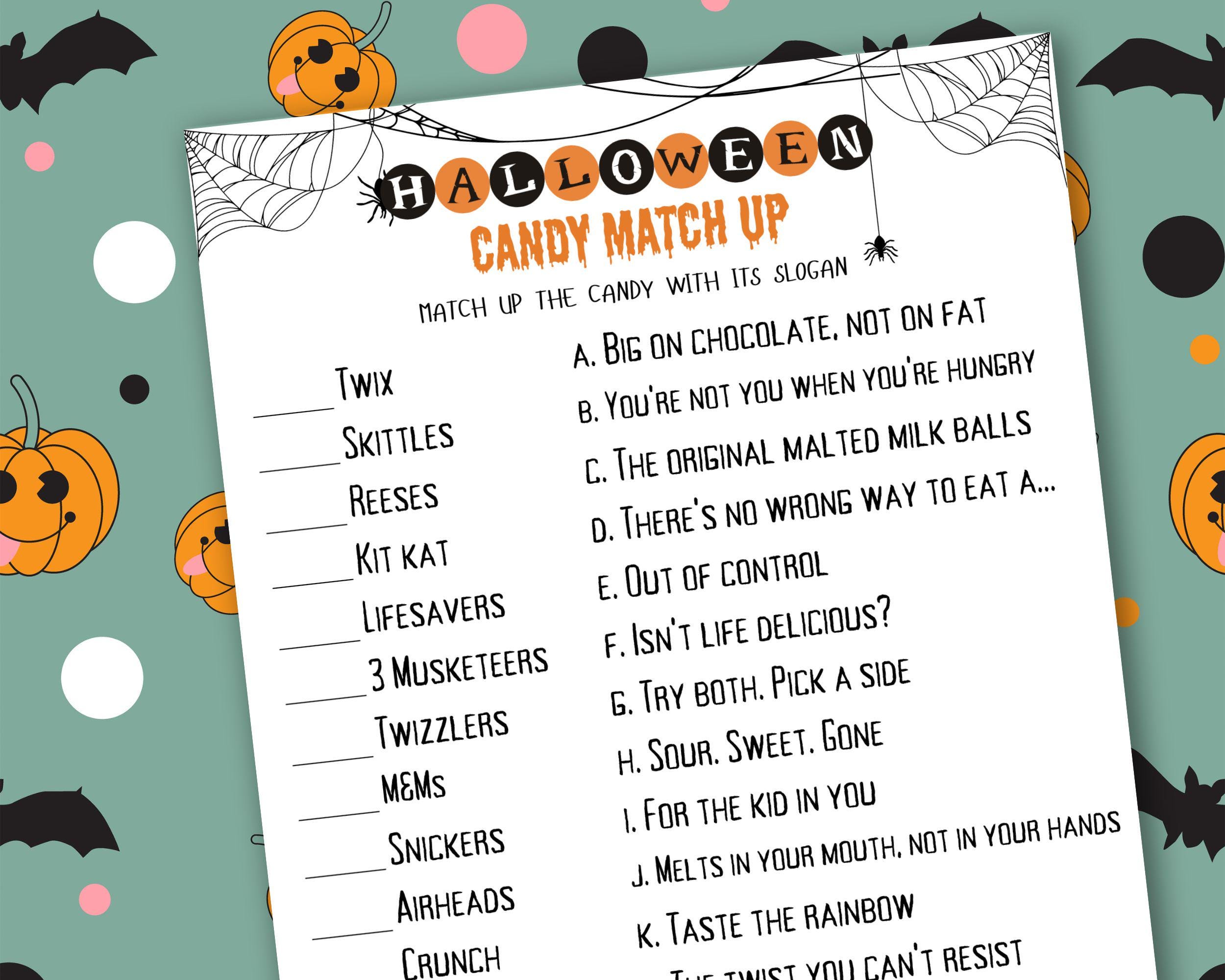 Halloween Trivia Candy Match Game, Halloween Candy Guessing Game ...
