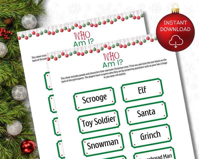 Who Am I Christmas Game, Christmas Party Game, Work Party Game, Holiday ...