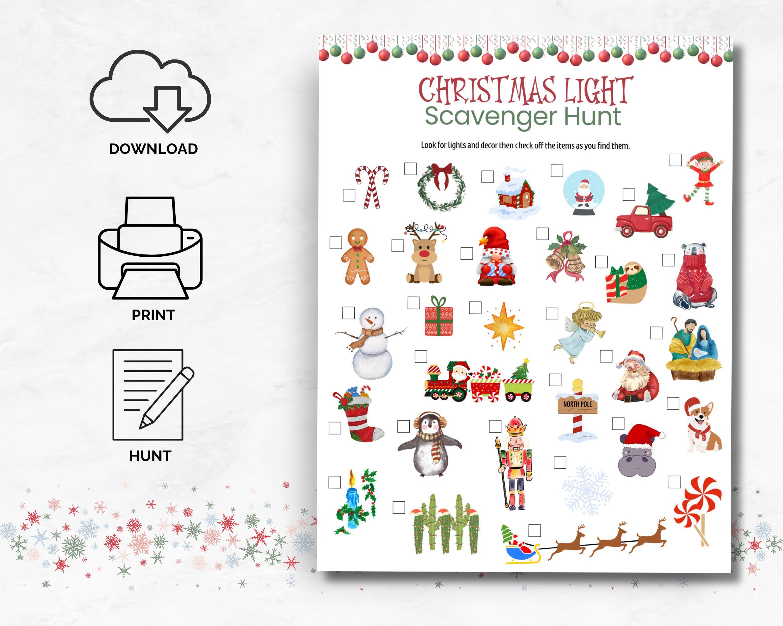 Christmas Lights Scavenger Hunt for Kids, Christmas Scavenger Hunt ...