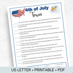 4th of July Trivia Questions Printable, Patriotic Trivia Questions and ...