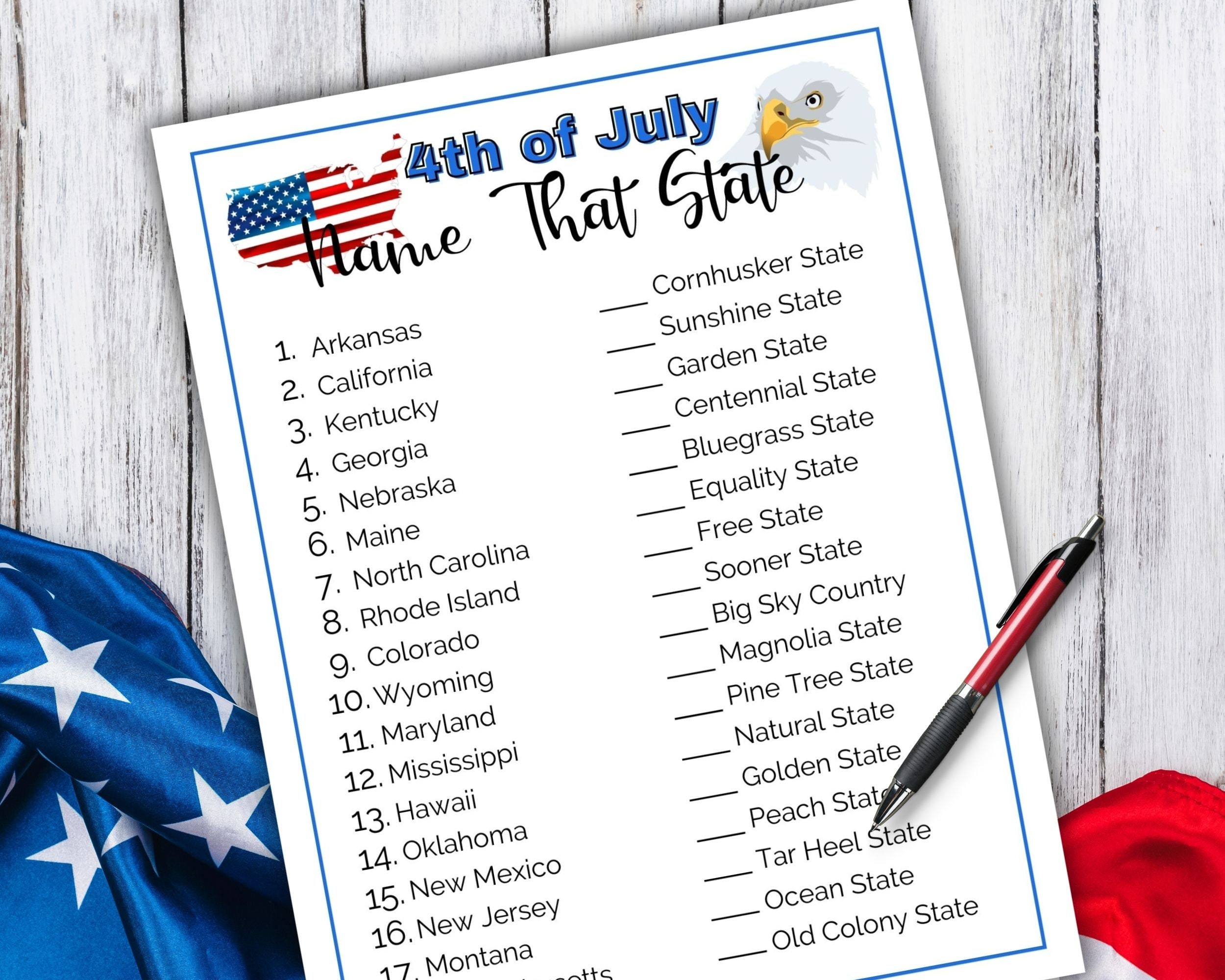 4th of July State Trivia Game, State Match up Game, Independence Games ...