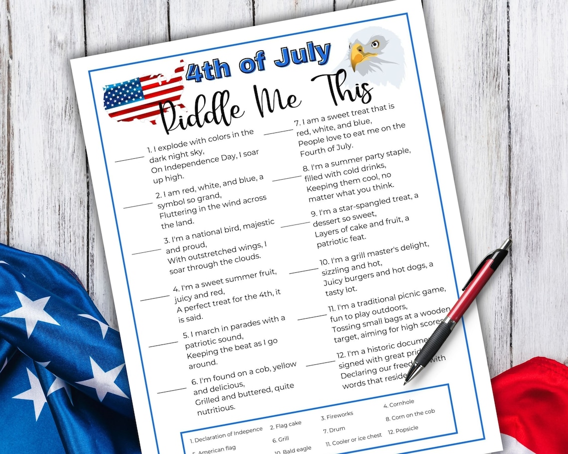 Funny 4th of July Printable, Riddle Me This Trivia Questions and ...
