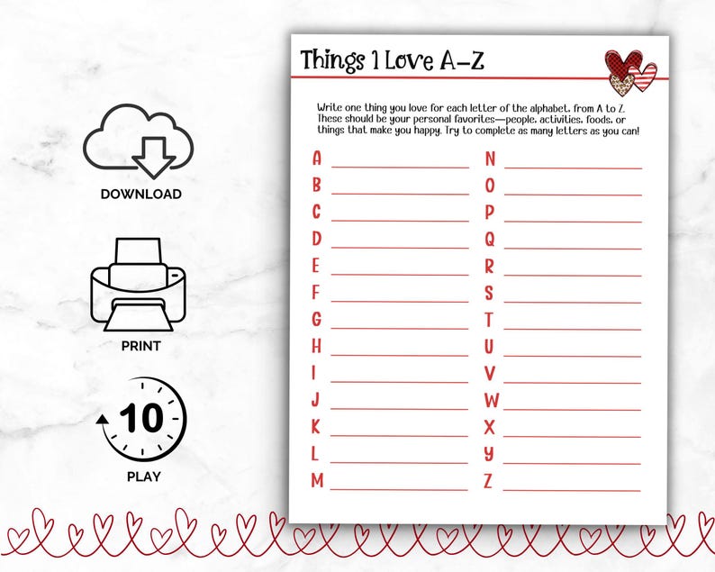 Valentine A to Z Word Activity, Galentines Game, Valentine Alphabet ...