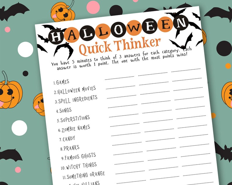 Halloween Quick Thinker Game, Printable Halloween Kids Activity ...