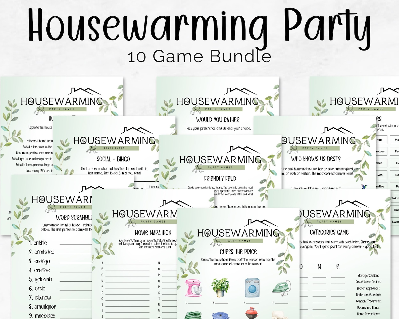 Housewarming Games Printable Bundle, Housewarming Group Games ...