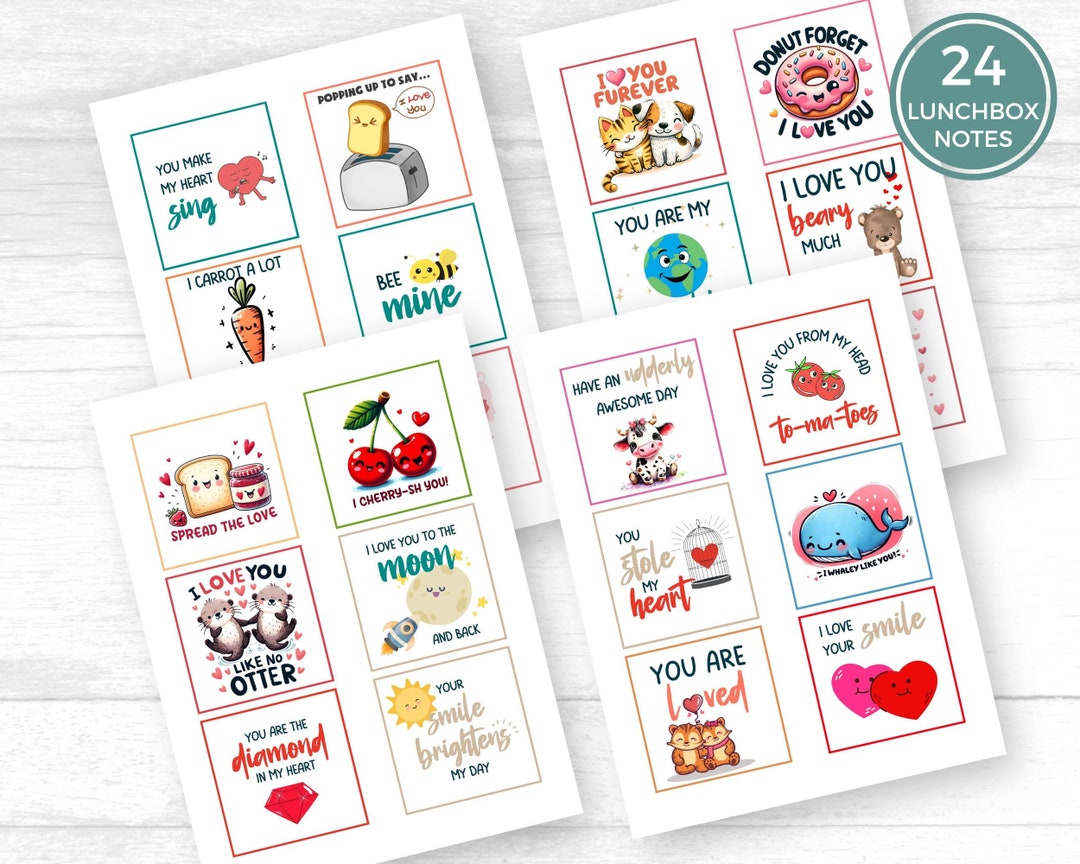 Lunch Box Notes, Valentine Lunch Box Notes for Kids, Cute Lunch Notes ...