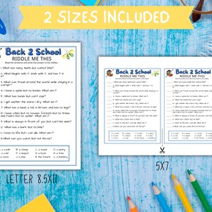Riddle Me This Back to School Game for Kids, Back to School Trivia ...