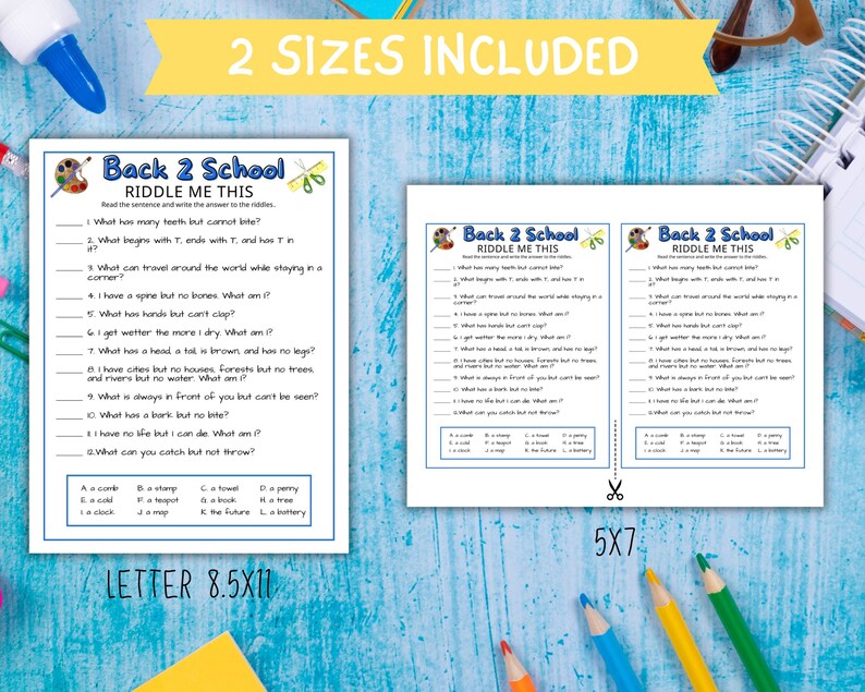 Riddle Me This Back to School Game for Kids, Back to School Trivia ...