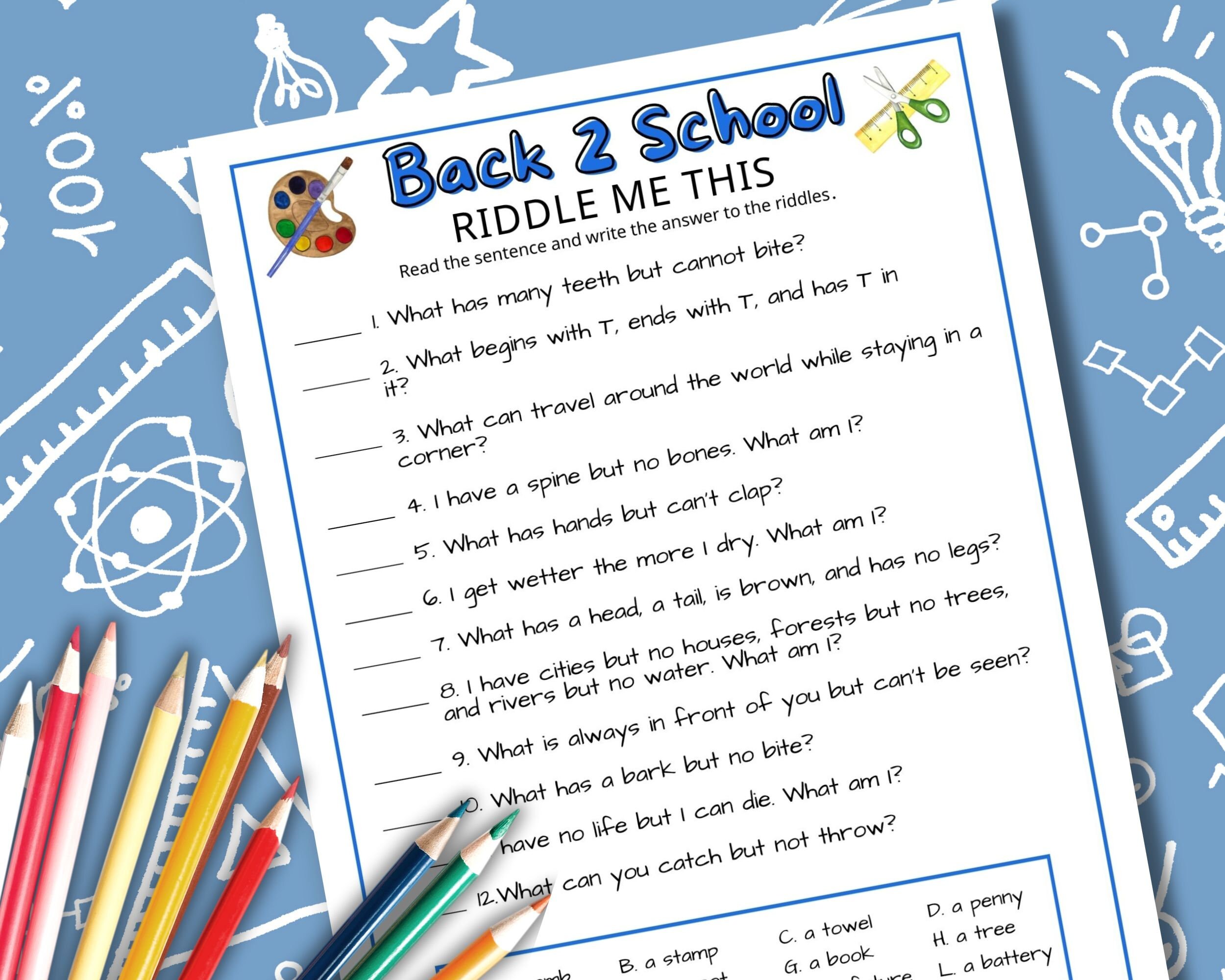 Riddle Me This Back to School Game for Kids, Back to School Trivia ...