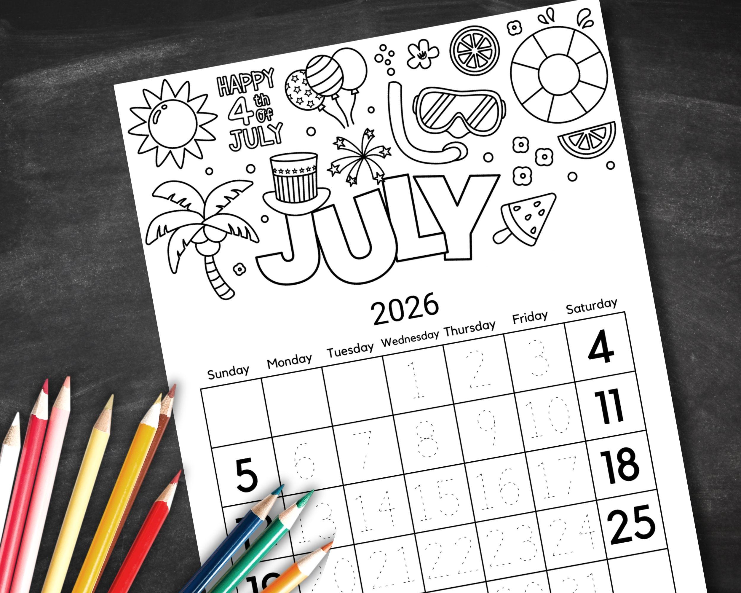 Traceable Monthly Calendar 2025-26, Coloring Calendar Printable ...