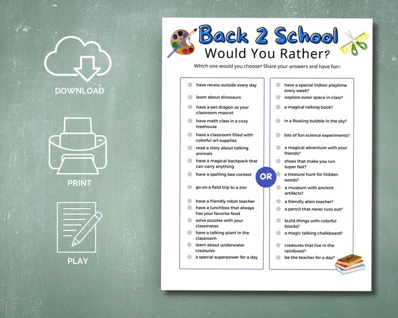 Would You Rather Back to School Game for Kids, Fun Classroom Activities ...