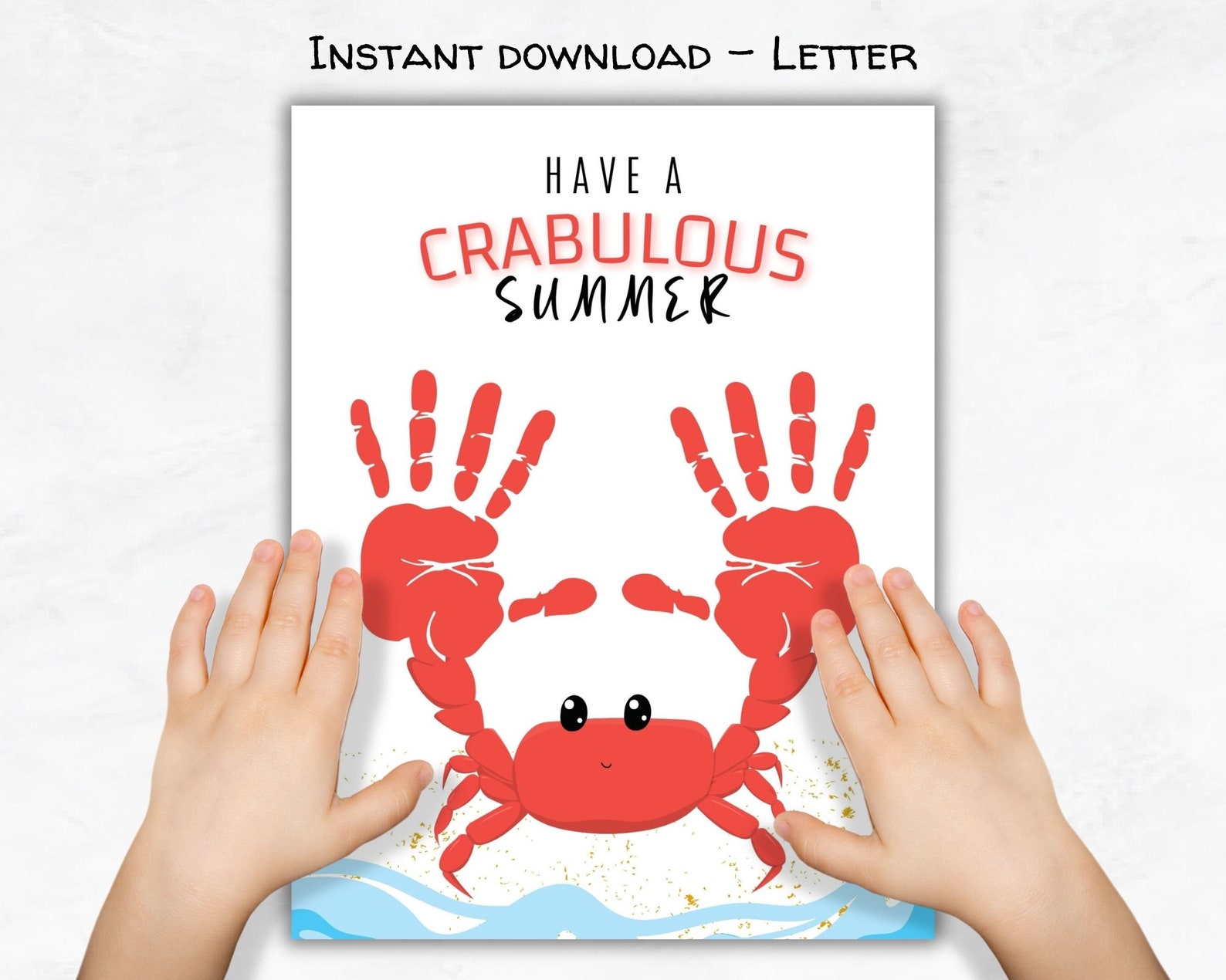 Summer Handprint Crab Craft, Handprint Art Printable, Toddler Handprint ...
