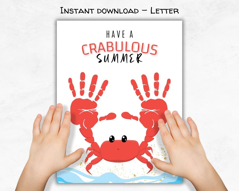 Summer Handprint Crab Craft, Handprint Art Printable, Toddler Handprint ...