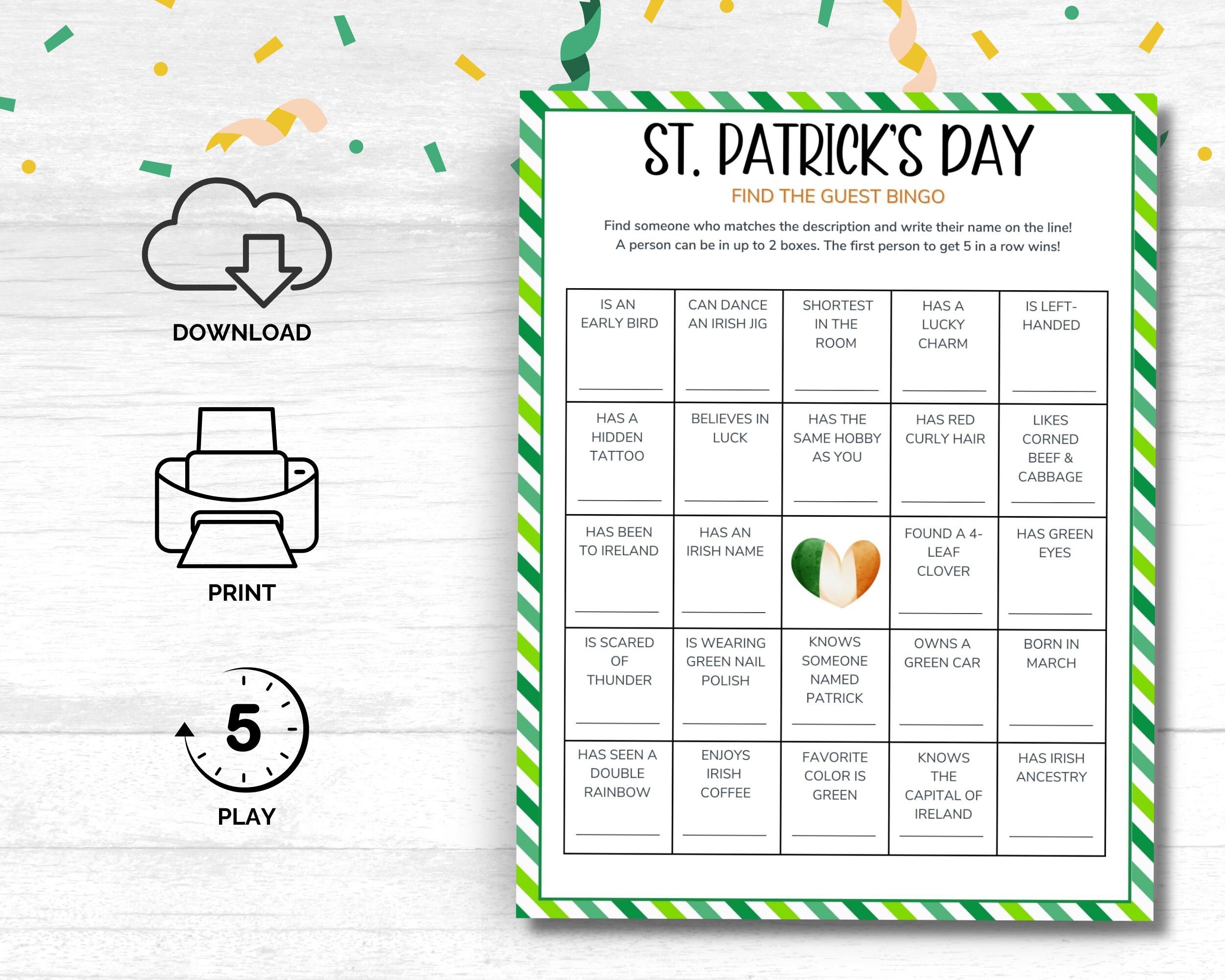 St. Patrick's Human Bingo, Ice Breaker, Adult Party Games, Office Party ...