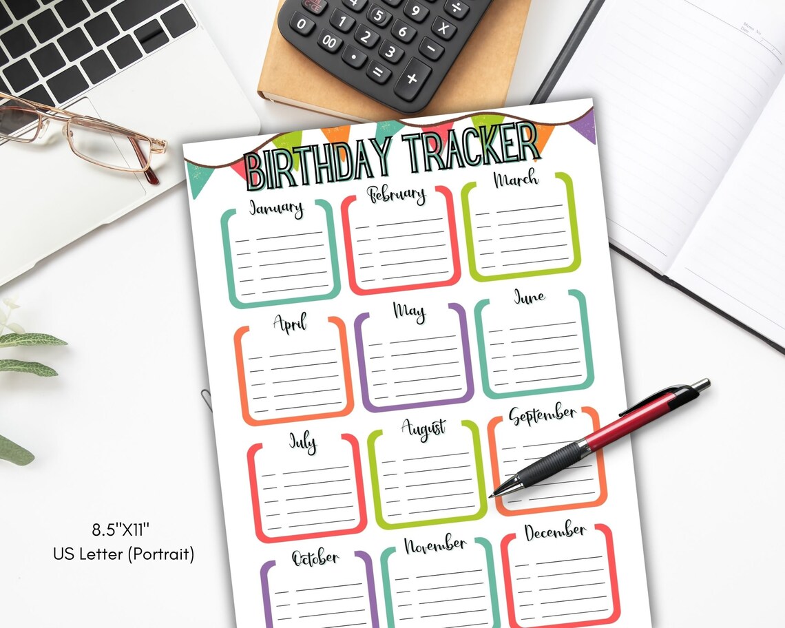 Birthday Tracker PDF, Birthday Calendar, Printable Birthday Tracker PDF ...