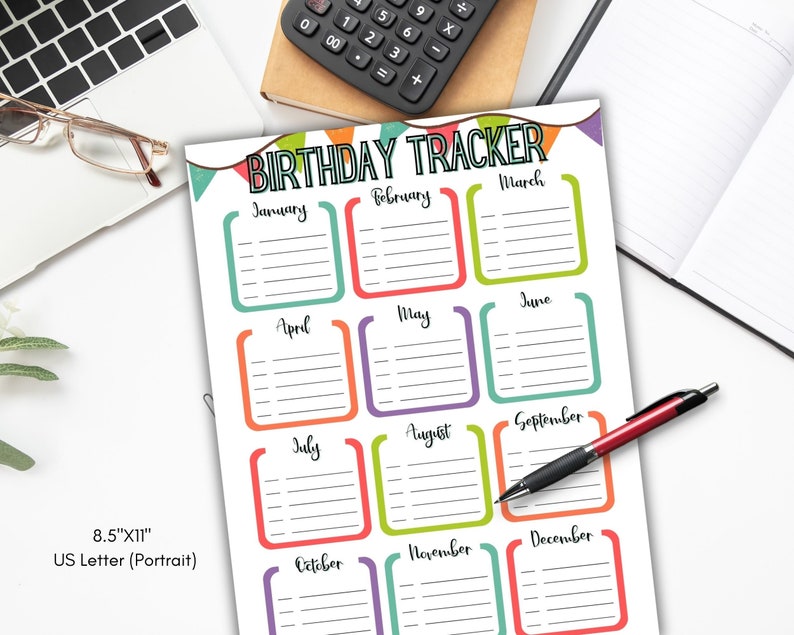 Birthday Tracker PDF, Birthday Calendar, Printable Birthday Tracker PDF ...