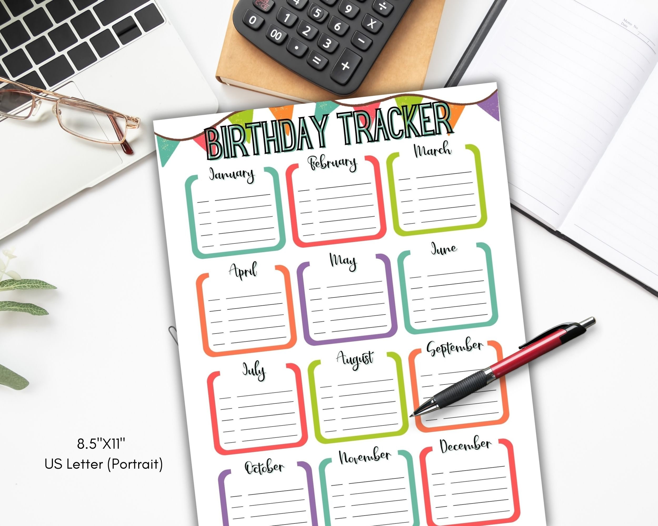 Birthday Tracker PDF, Birthday Calendar, Printable Birthday Tracker PDF ...