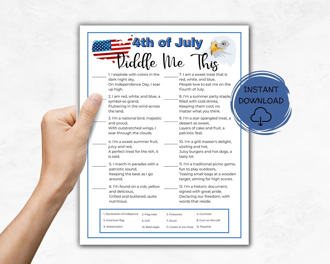 Funny 4th of July Printable, Riddle Me This Trivia Questions and ...