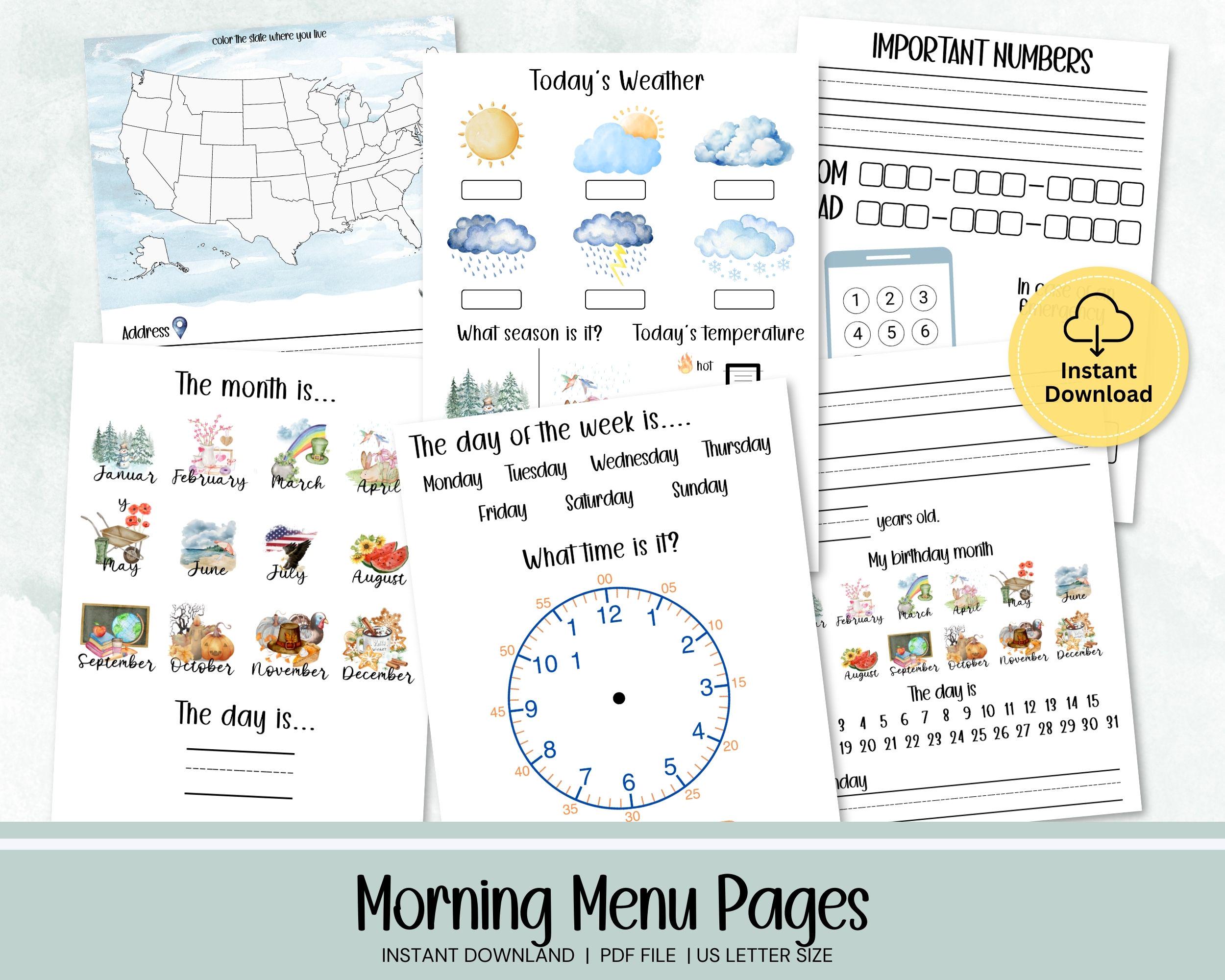 Morning Menu Homeschool, Morning Menu Printable, Morning Calendar for ...