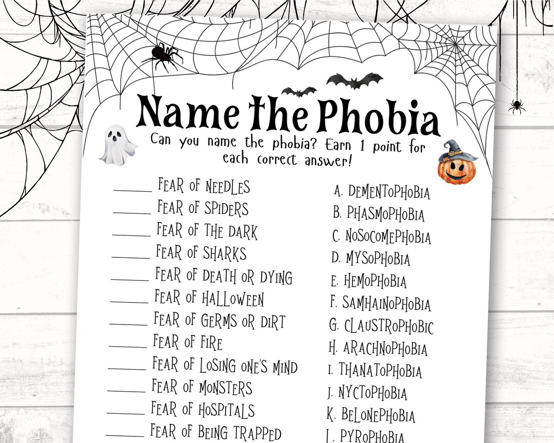 Name the Phobia Game Questions, Guess the Phobia Quiz, Halloween Phobia ...