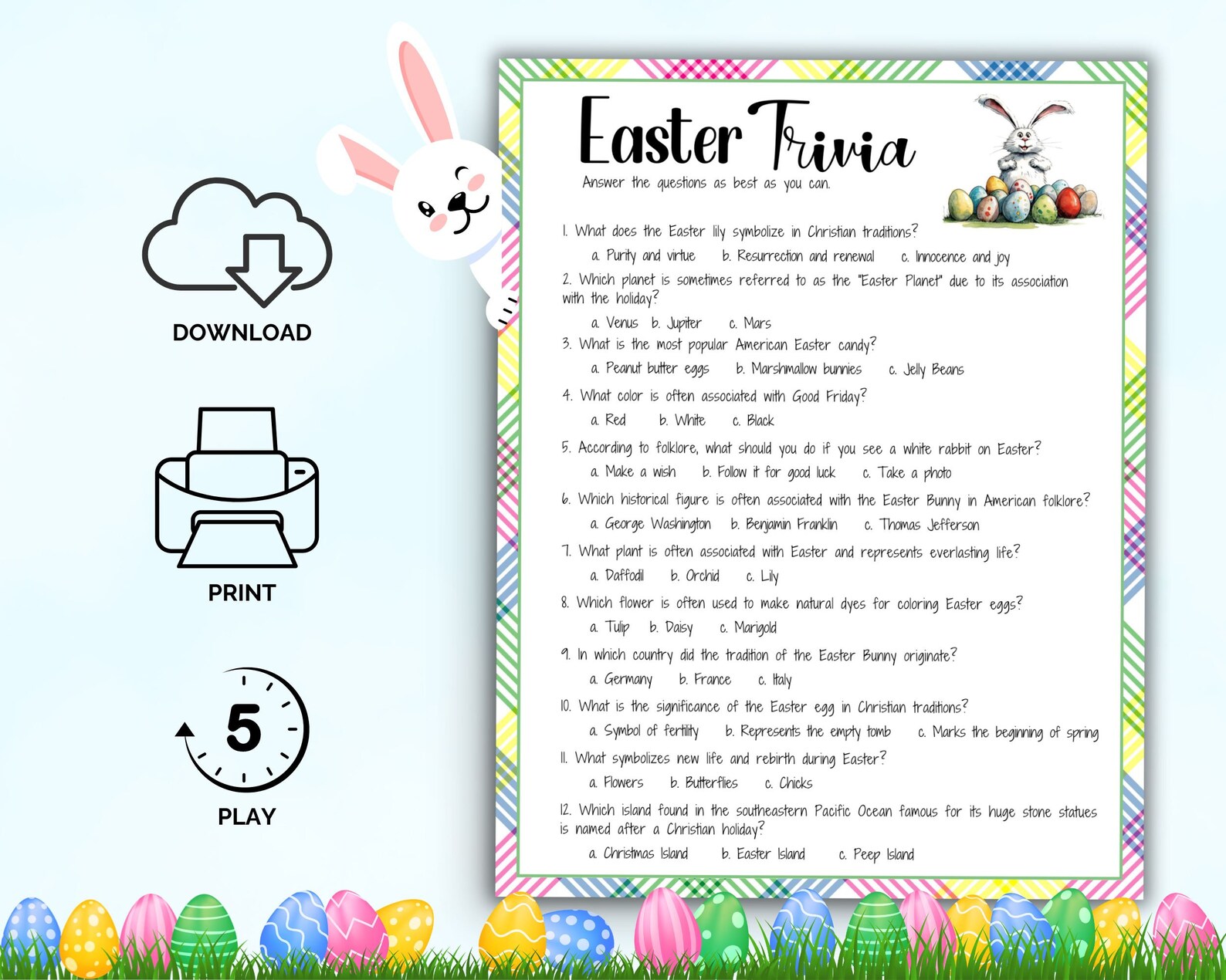 Easter Trivia Questions and Answers Printable Game for Adults and Kids ...