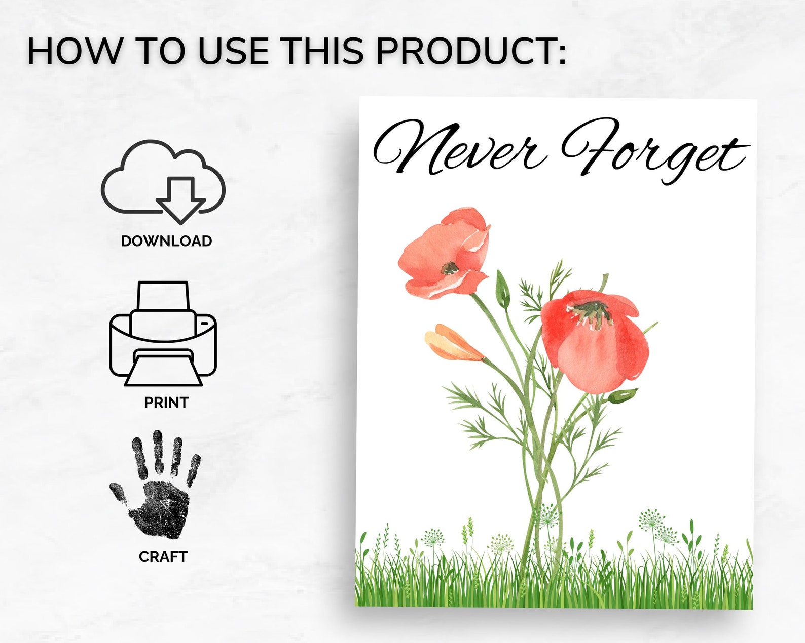Memorial Day Handprint Craft, Poppy Print Handprint Art, Watercolor ...