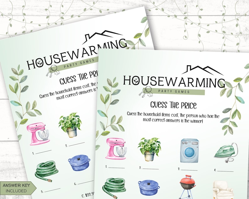 Housewarming Games Printable, Guess the Price Printable, Housewarming ...