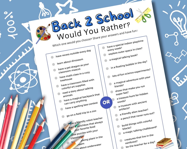 Would You Rather Back to School Game for Kids, Fun Classroom Activities ...