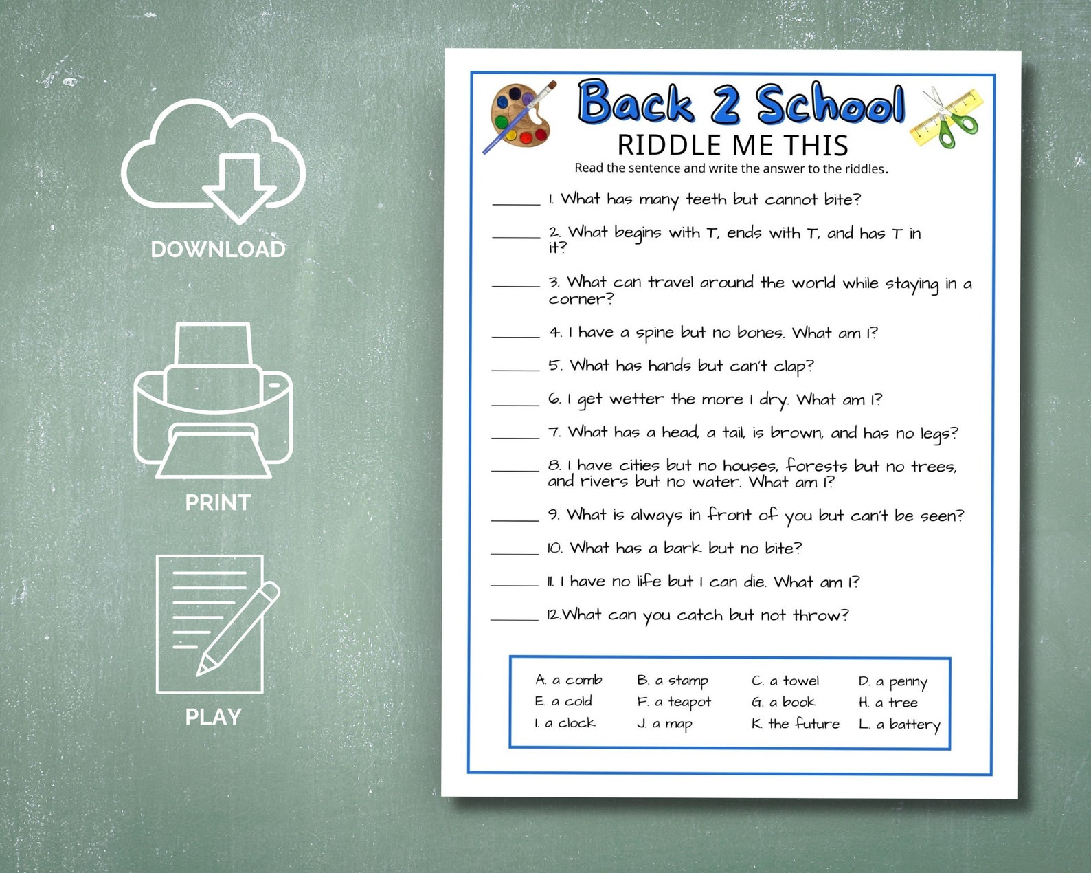 Riddle Me This Back to School Game for Kids, Back to School Trivia ...