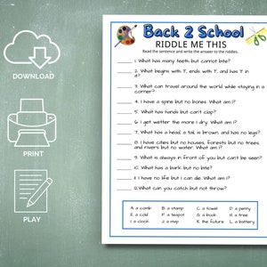 Riddle Me This Back to School Game for Kids, Back to School Trivia ...