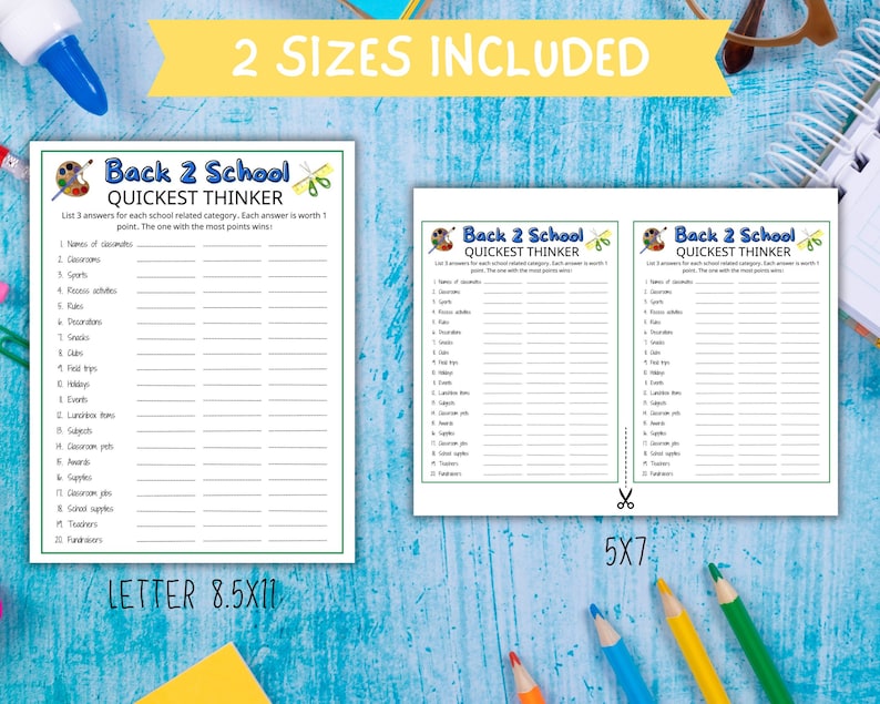 Think Fast Printable for Back to School, Think Fast Icebreaker Game ...