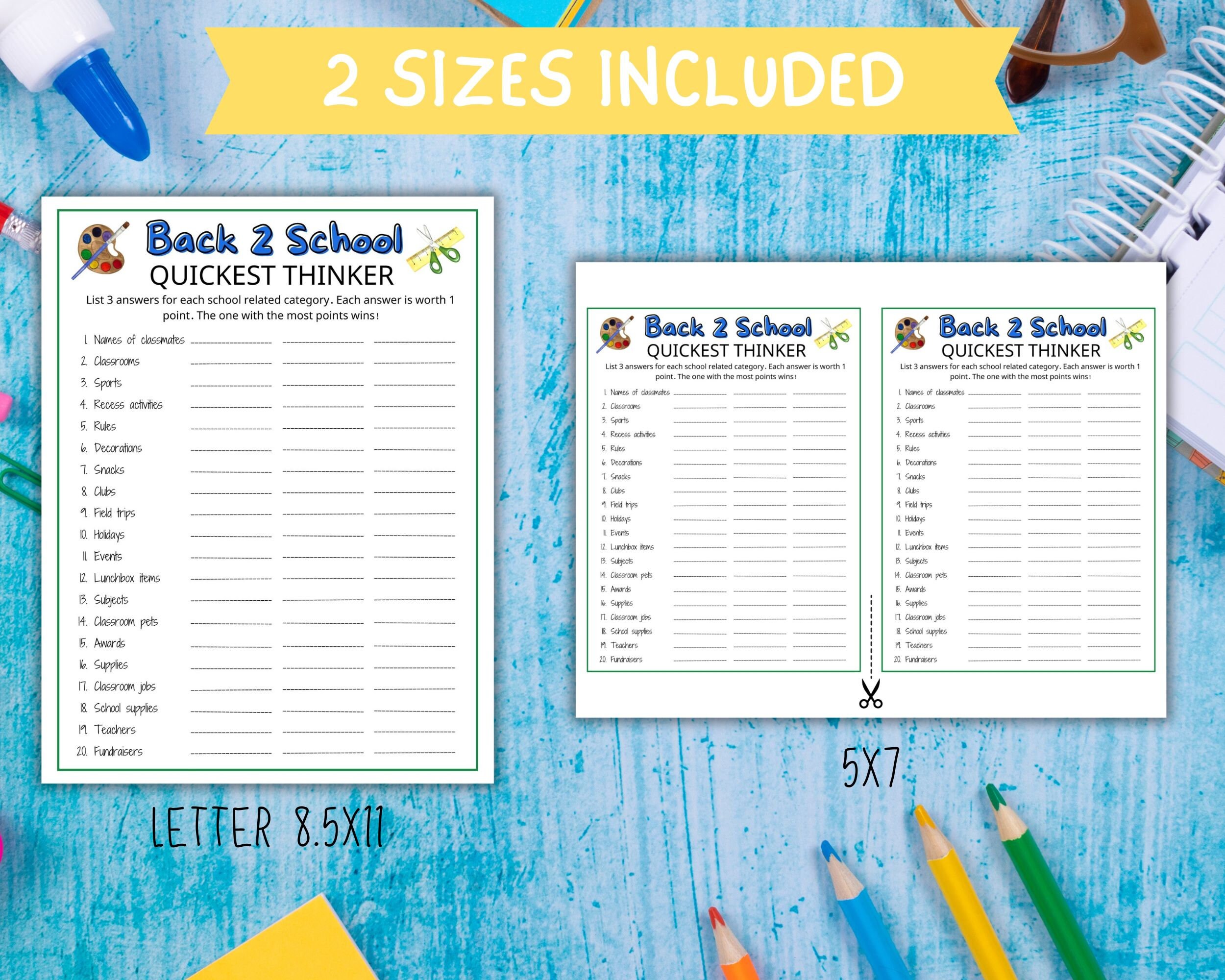 Think Fast Printable for Back to School, Think Fast Icebreaker Game ...