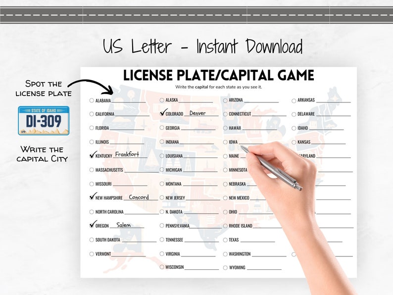 License Plate Scavenger Hunt, Kids Road Trip Travel Games, License ...