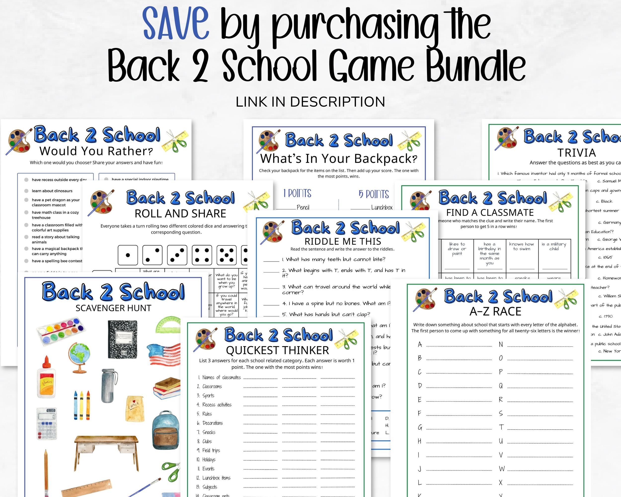 Riddle Me This Back to School Game for Kids, Back to School Trivia ...