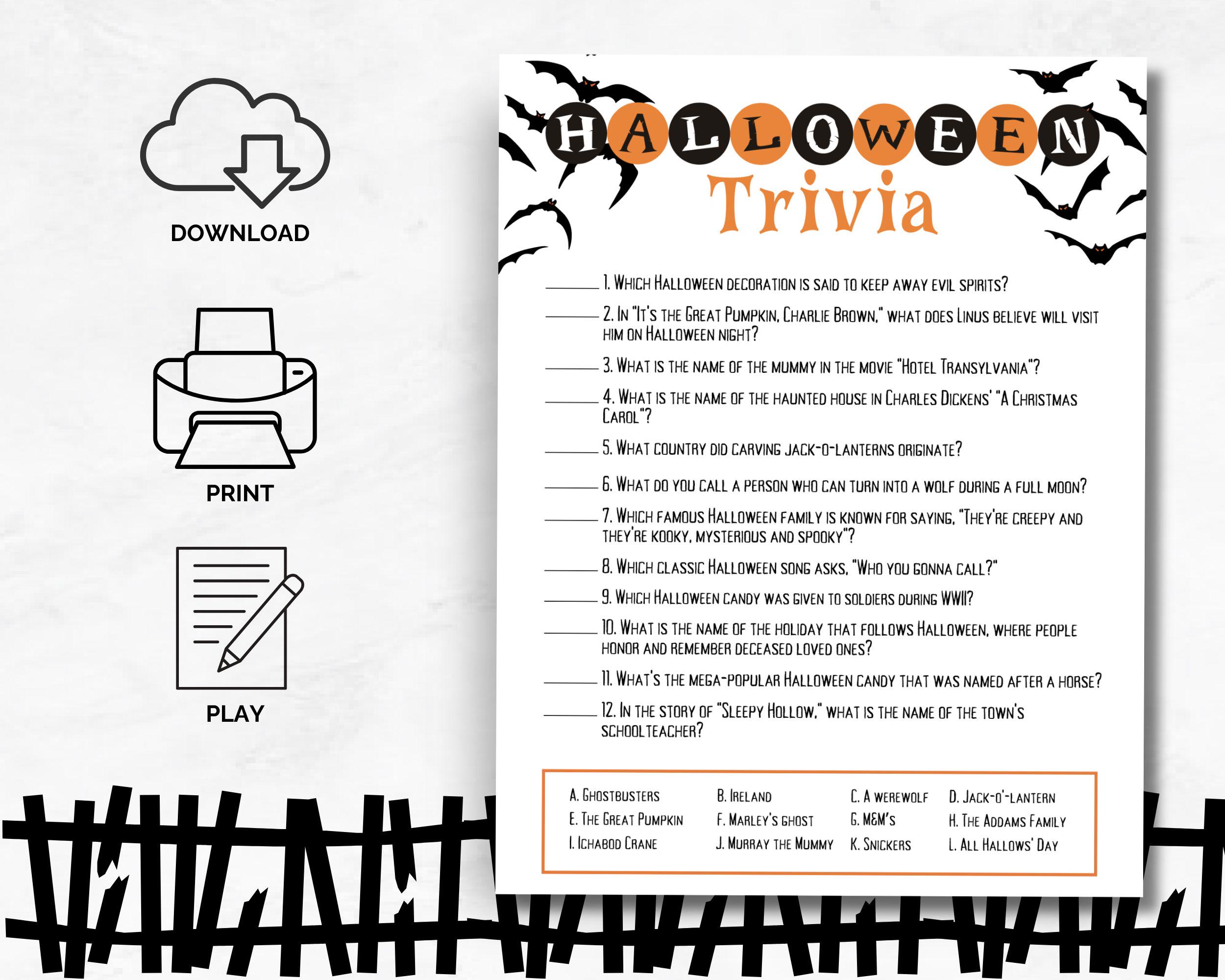 Halloween Trivia Questions, Halloween Trivia Game, Halloween Activities ...