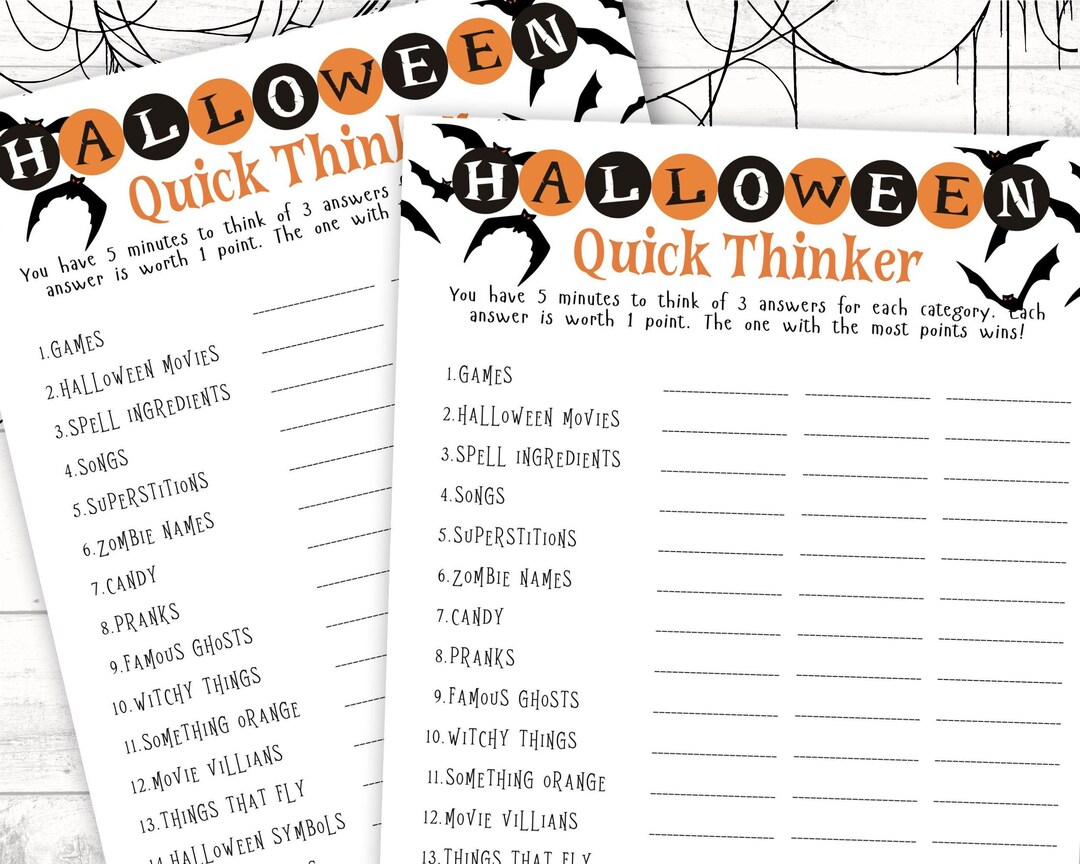 Halloween Quick Thinker Game, Printable Halloween Kids Activity ...