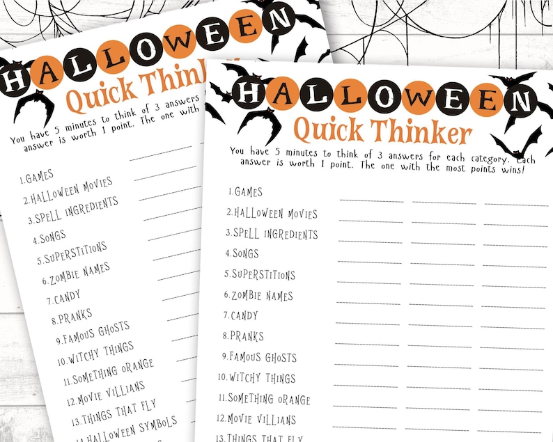 Halloween Quick Thinker Game, Printable Halloween Kids Activity ...