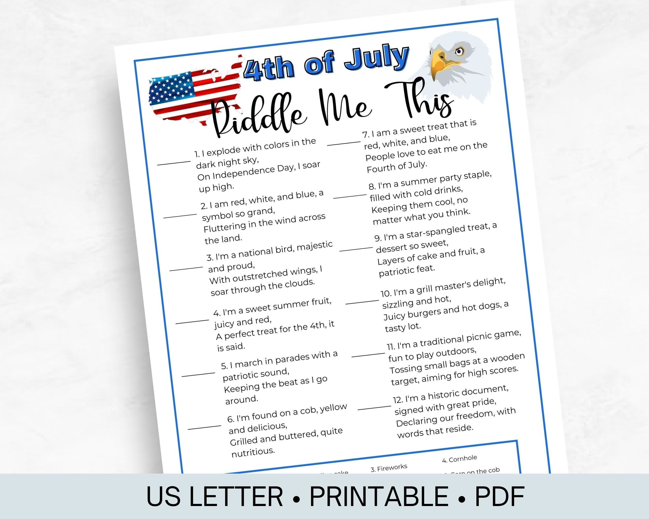 Funny 4th of July Printable, Riddle Me This Trivia Questions and ...
