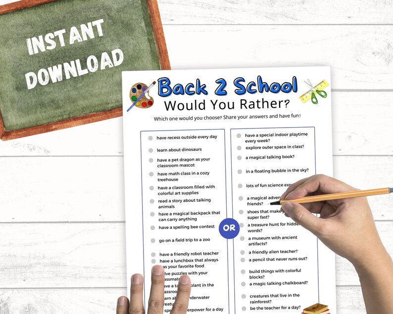 Would You Rather Back to School Game for Kids, Fun Classroom Activities ...