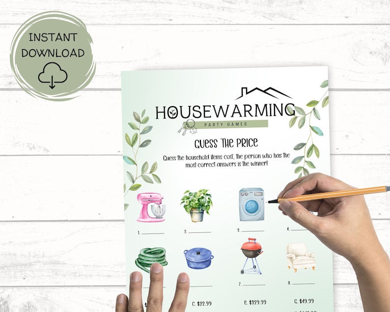 Housewarming Games Printable, Guess the Price Printable, Housewarming ...