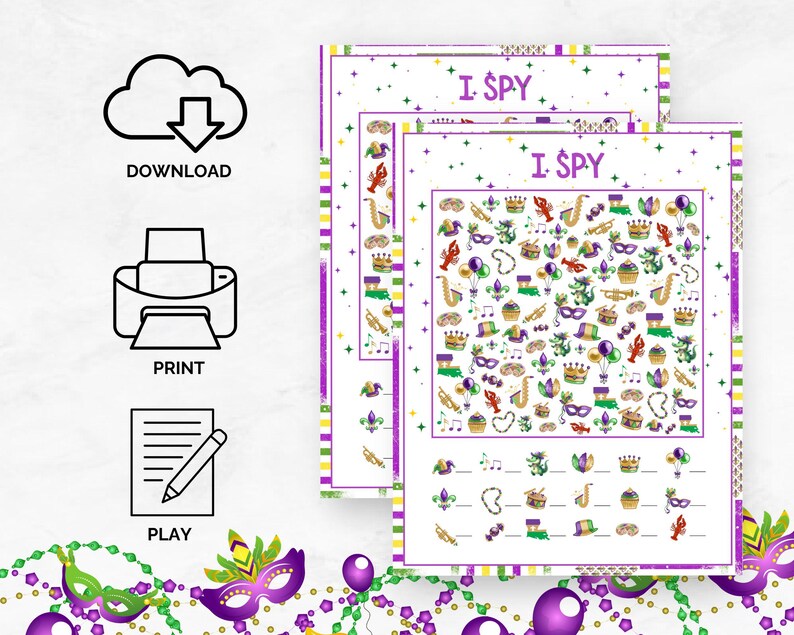 I Spy Mardi Gras Game for Kids, NOLA Game for Kids, Scavenger Hunt Game ...