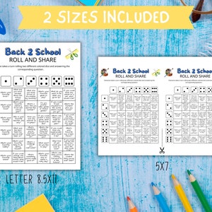 Back to School Dice Game, Roll and Share Game for Kids, Get to Know ...