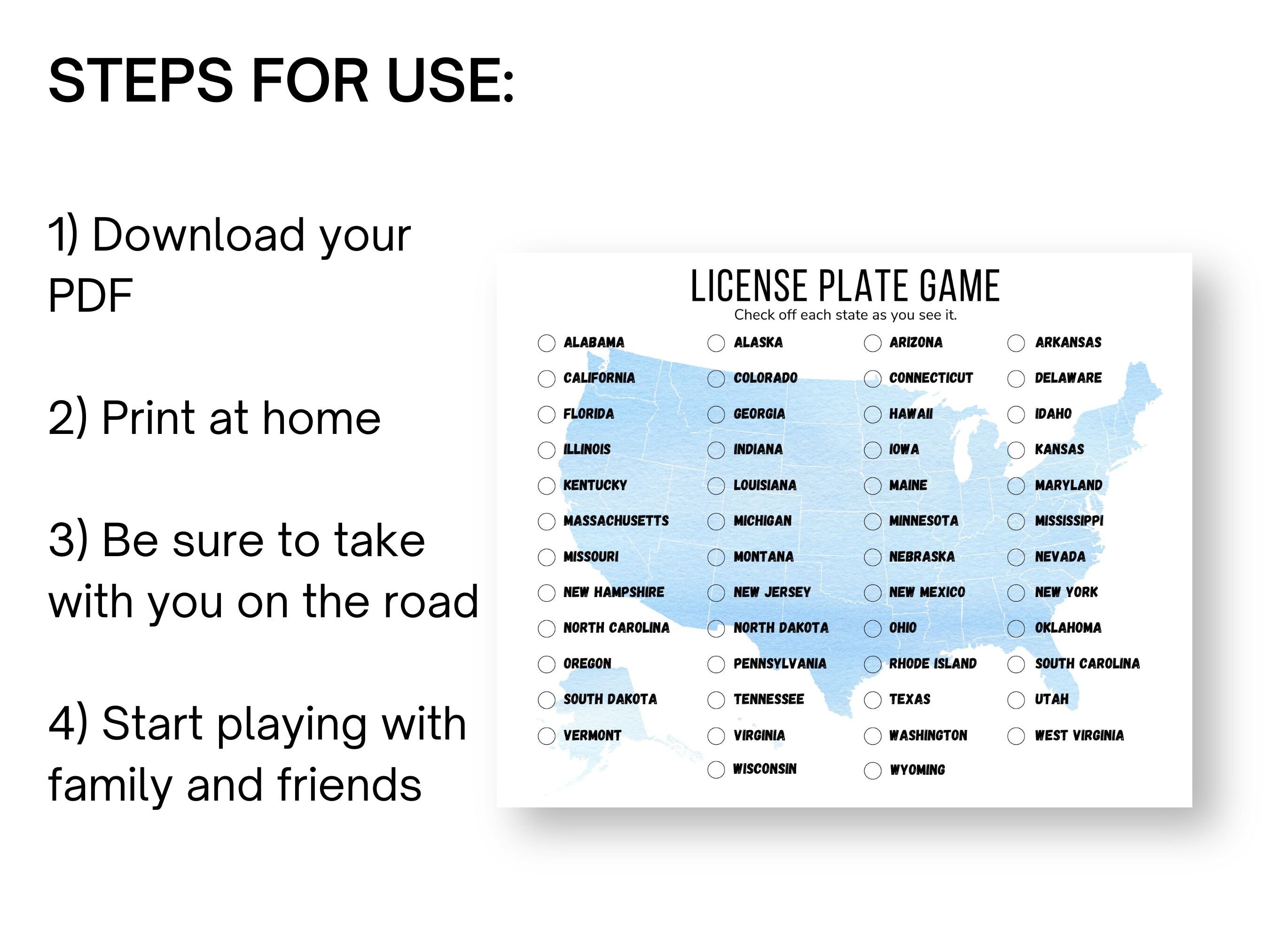 Road Trip License Plate Game, Kids Games Road Trip, Car Games, Travel ...