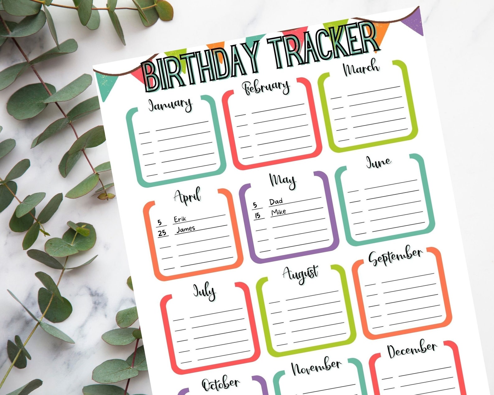 Birthday Tracker PDF, Birthday Calendar, Printable Birthday Tracker PDF ...