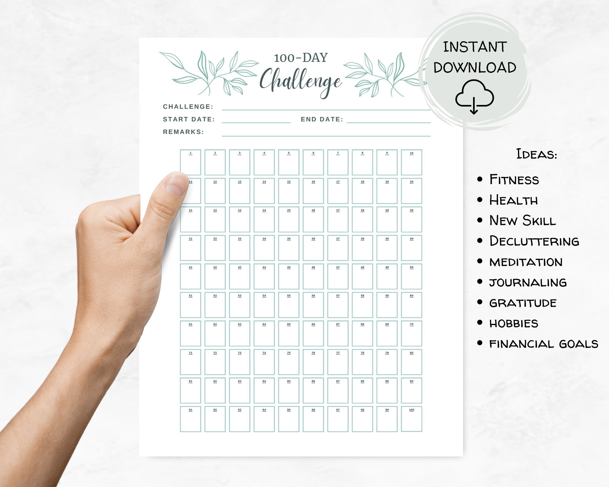 100 Day Challenge Printable, Habit Tracker PDF, Daily Habit Tracker ...